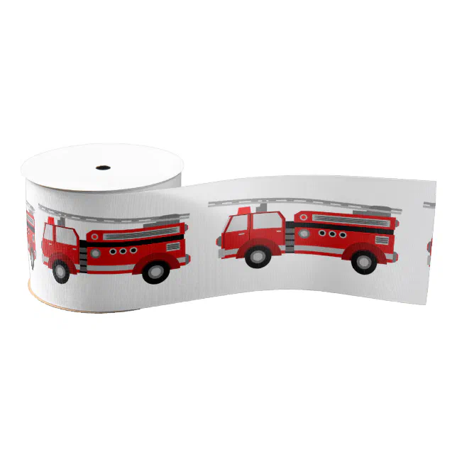 Fire truck Party Birthday Gift Gros Grain Ribbon | Zazzle