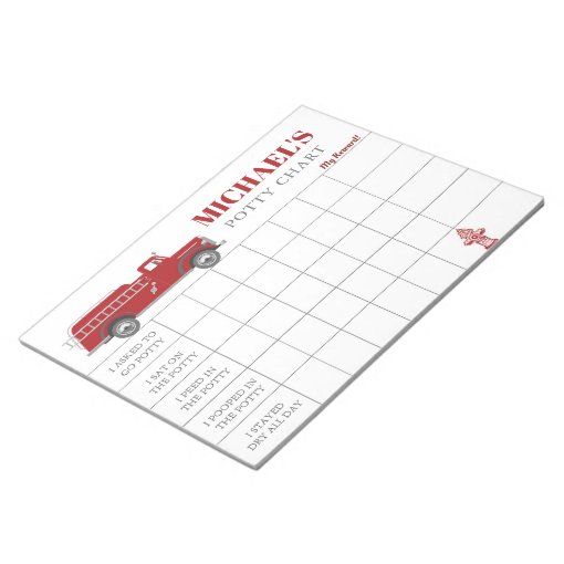 Fire Truck Potty Chart Personalized Name & Tasks Notepad | Zazzle