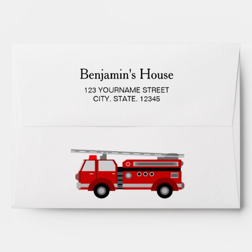 Fire Truck Theme Birthday Party Envelope | Zazzle