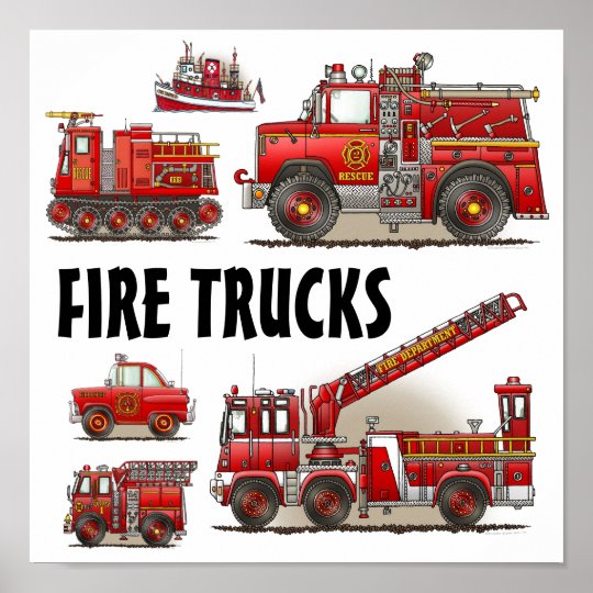 Fire Trucks Firefighters Poster | Zazzle.com