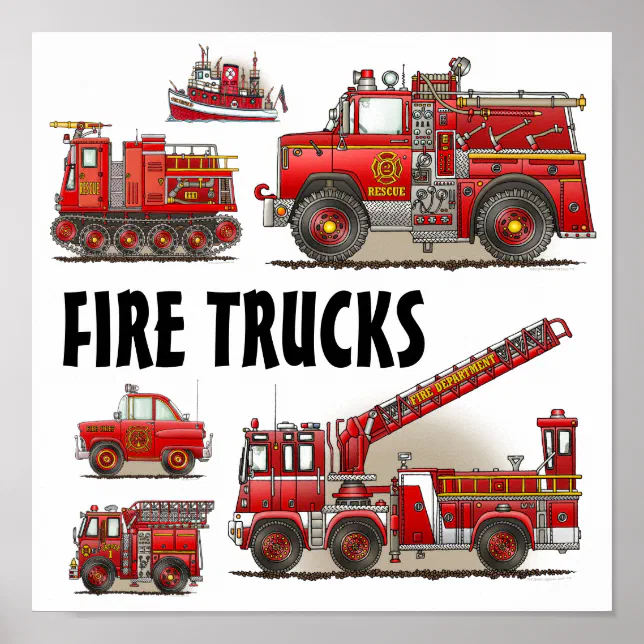 Fire Trucks Firefighters Poster | Zazzle