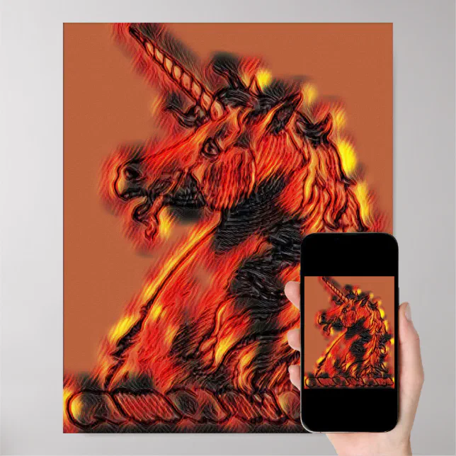 Fire Unicorn Magical Flames Poster | Zazzle