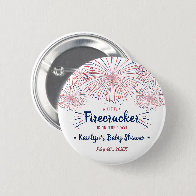 Firecracker On The Way! 4th Of July Baby Shower Button | Zazzle