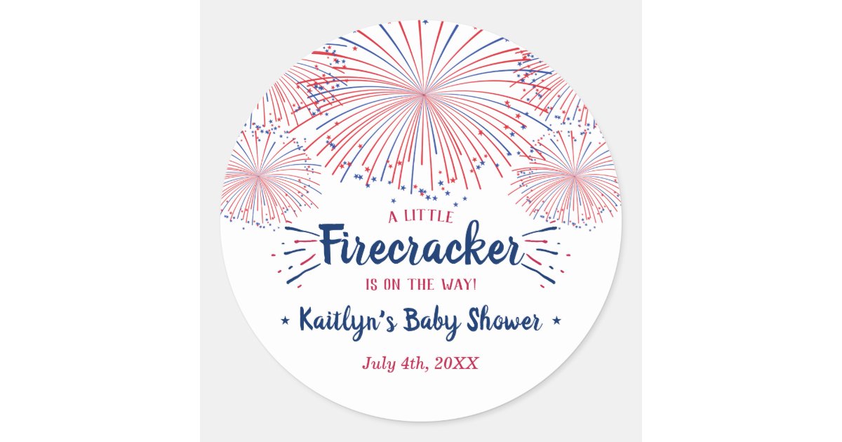 Firecracker On The Way! 4th Of July Baby Shower Classic Round Sticker ...