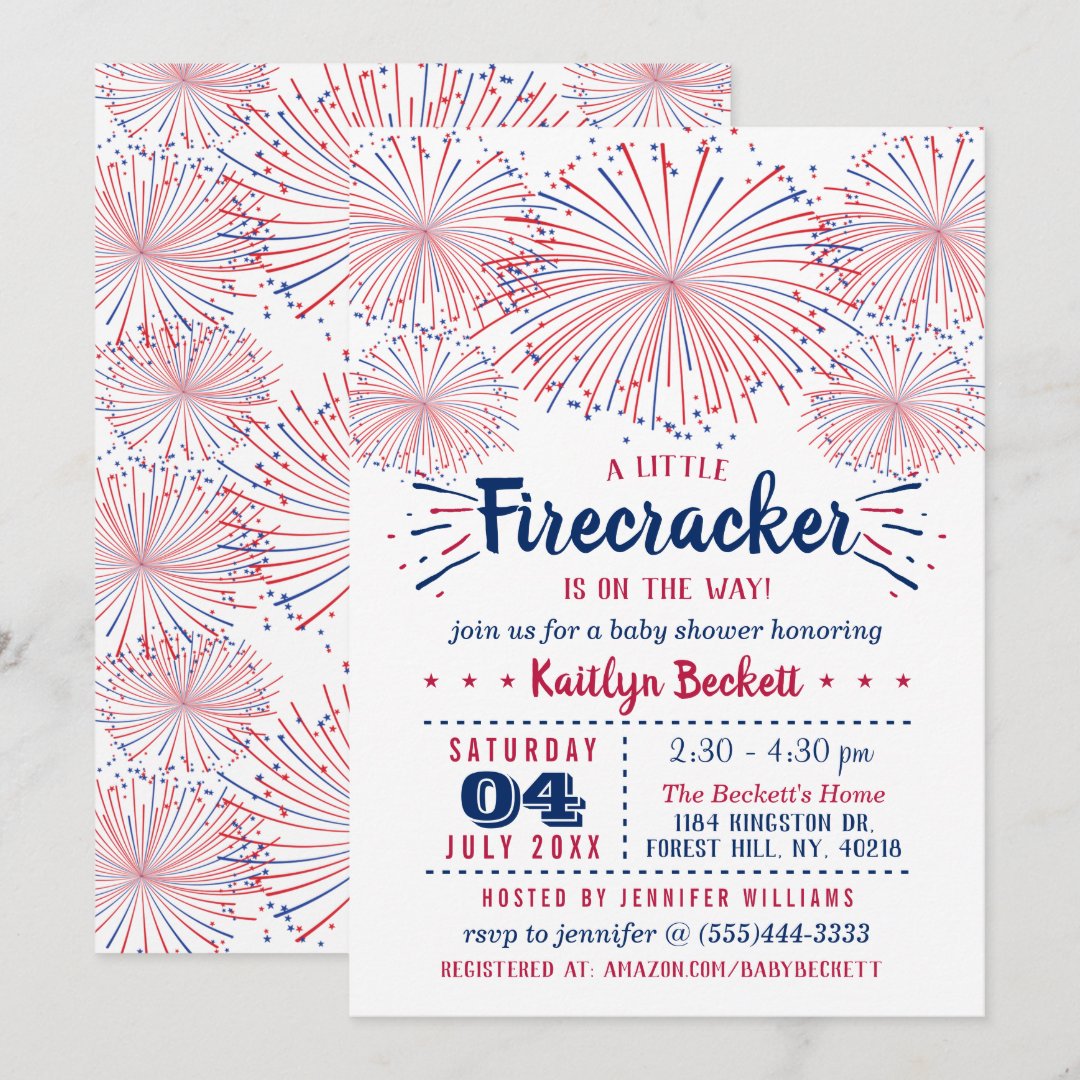 Firecracker On The Way! 4th Of July Baby Shower Invitation | Zazzle