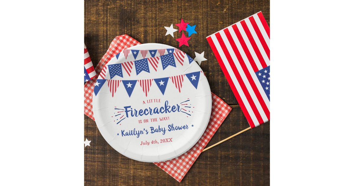 Firecracker On The Way! 4th Of July Baby Shower Paper Plates | Zazzle