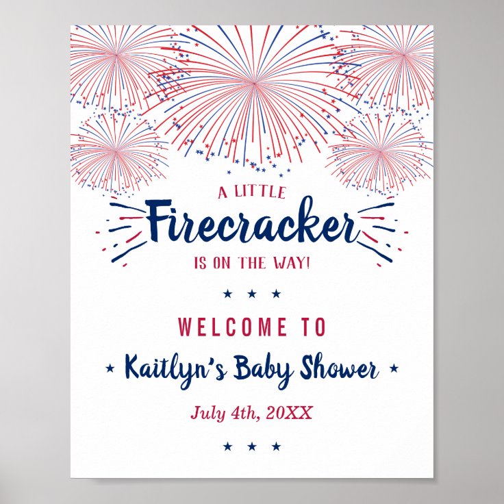 Firecracker On The Way! 4th Of July Baby Shower Poster | Zazzle