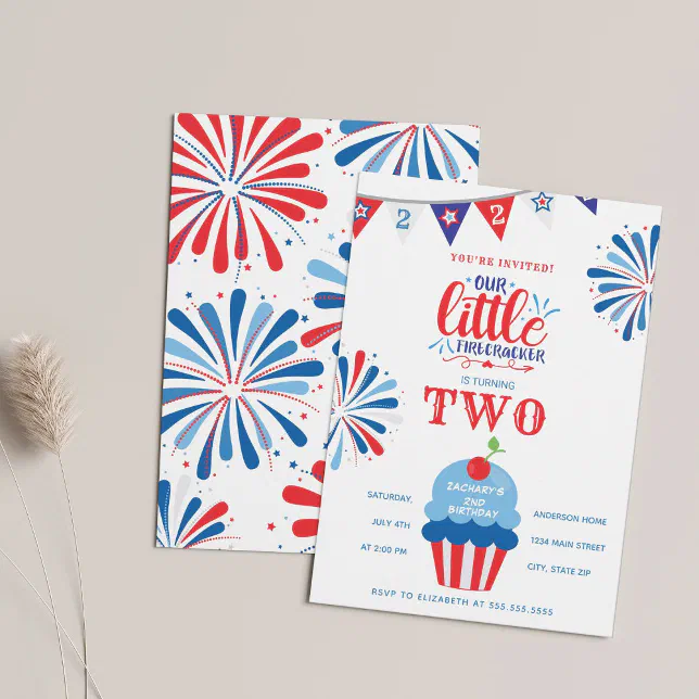 Firecracker Patriotic 4th of July 2nd Birthday Invitation | Zazzle