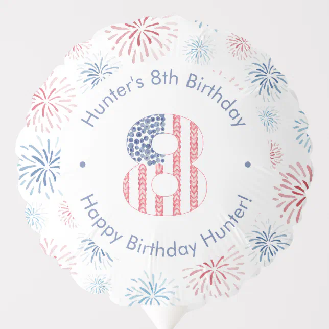 Firecracker Red White Blue 8th Birthday Party Balloon | Zazzle