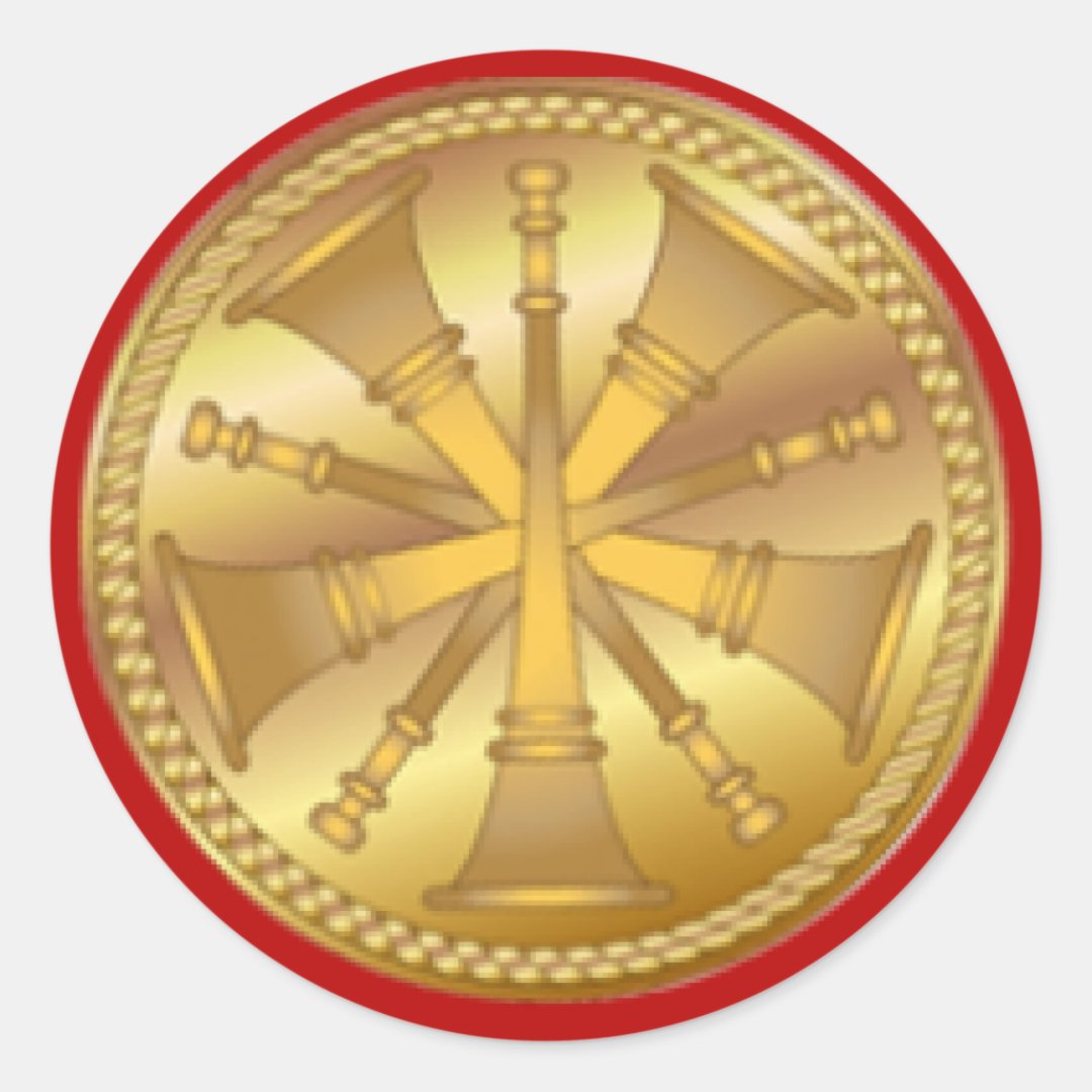 Firefighter 5 Bugle Gold Medallion Classic Round Sticker | Zazzle