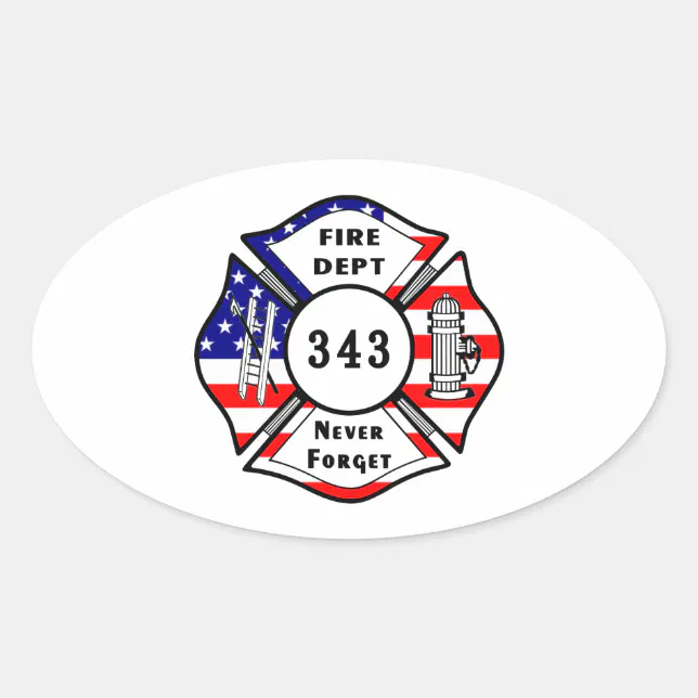 Firefighter 9/11 Never Forget 343 Oval Sticker | Zazzle