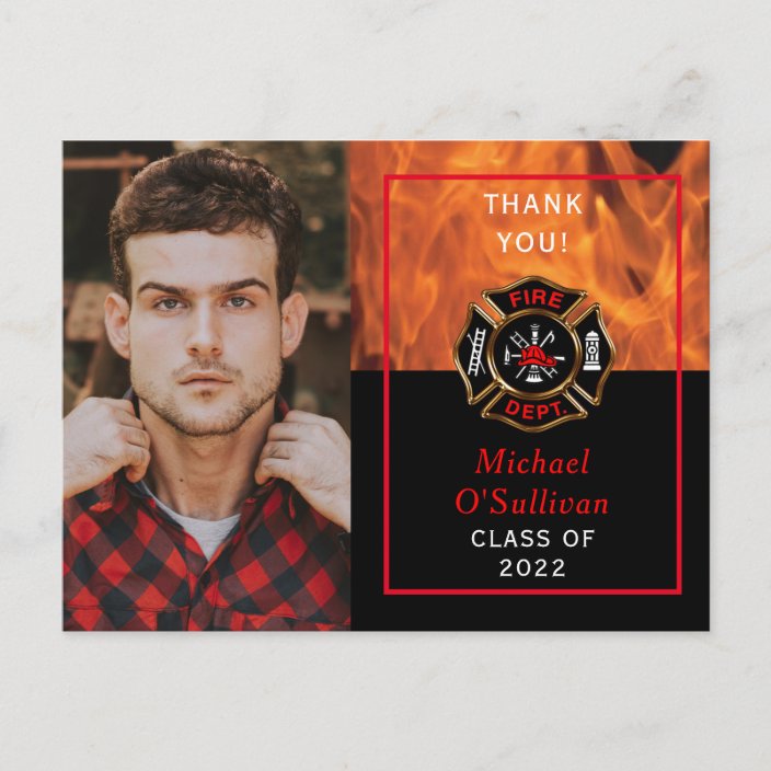 Firefighter Academy Graduation Photo Thank You Postcard | Zazzle