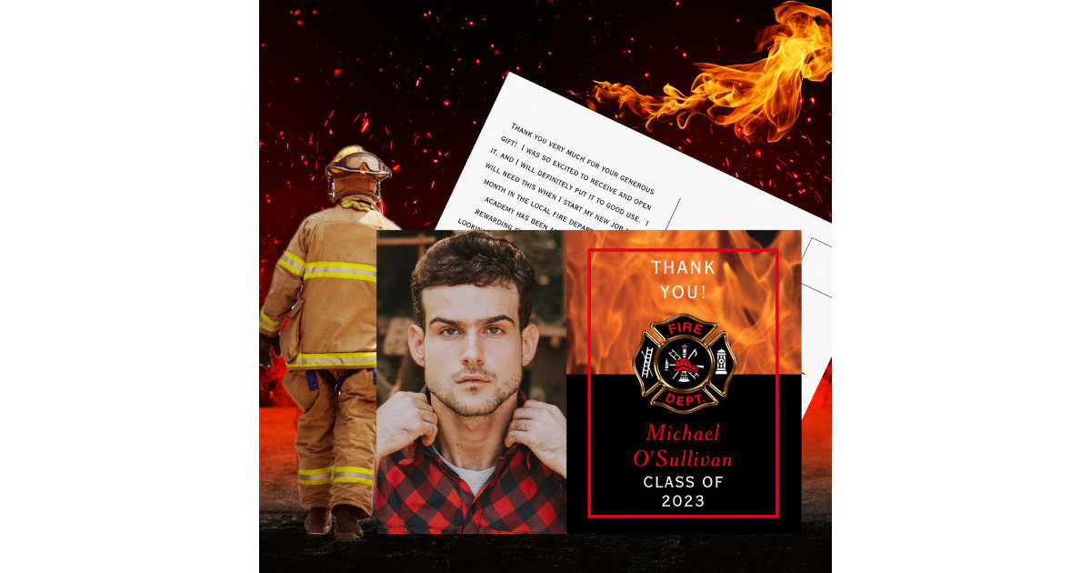 Firefighter Academy Graduation Photo Thank You Postcard | Zazzle