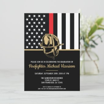Firefighter Academy Graduation Red Flag Fireman Invitation | Zazzle