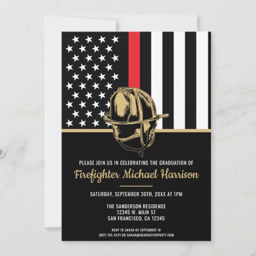 Firefighter Academy Graduation Red Flag Fireman Invitation | Zazzle
