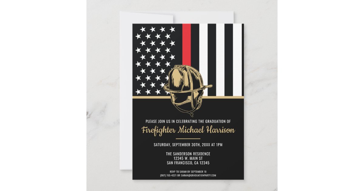 Firefighter Academy Graduation Red Flag Fireman Invitation | Zazzle
