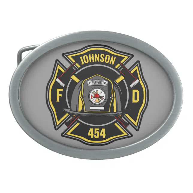 Firefighter ADD NAME Fire Department Rescue Team Belt Buckle | Zazzle