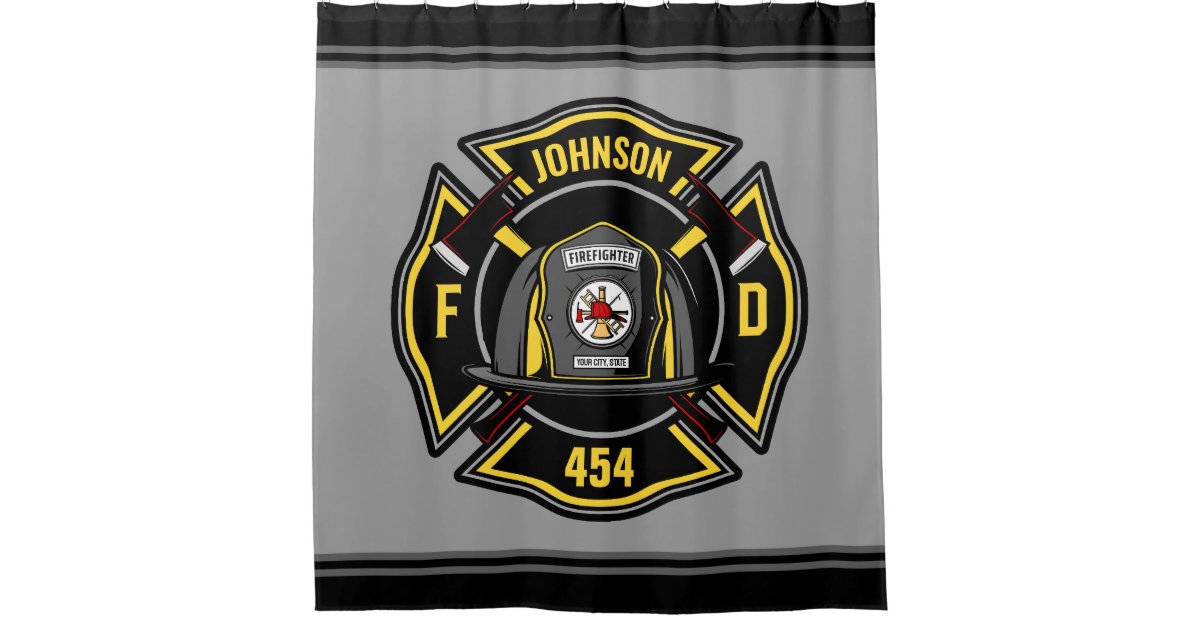 Firefighter ADD NAME Fire Department Rescue Team Shower Curtain | Zazzle