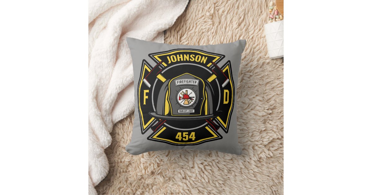 Firefighter ADD NAME Fire Department Rescue Team Throw Pillow | Zazzle