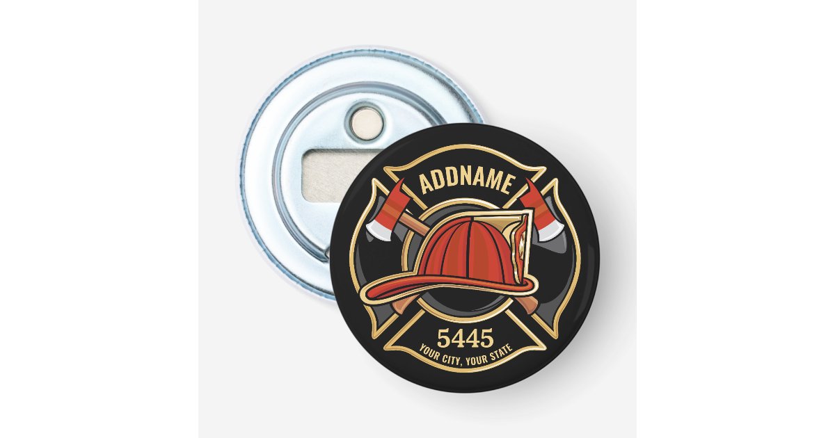 Firefighter ADD NAME Fire Station Department Badge Bottle Opener | Zazzle