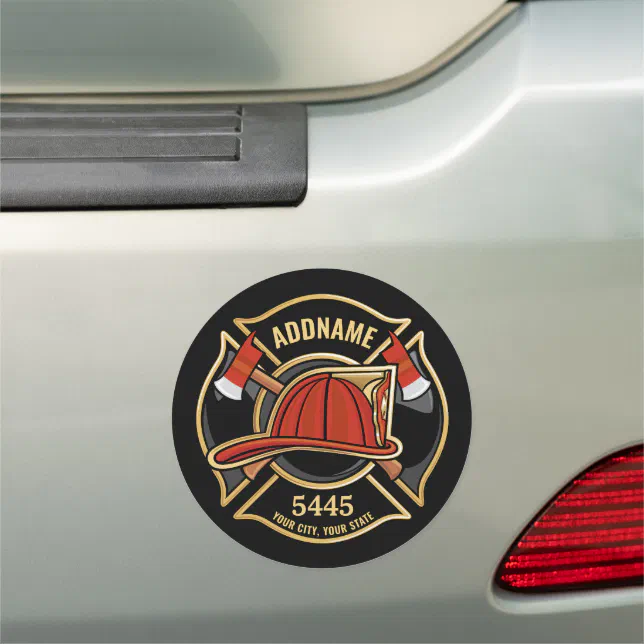 Firefighter ADD NAME Fire Station Department Badge Car Magnet | Zazzle