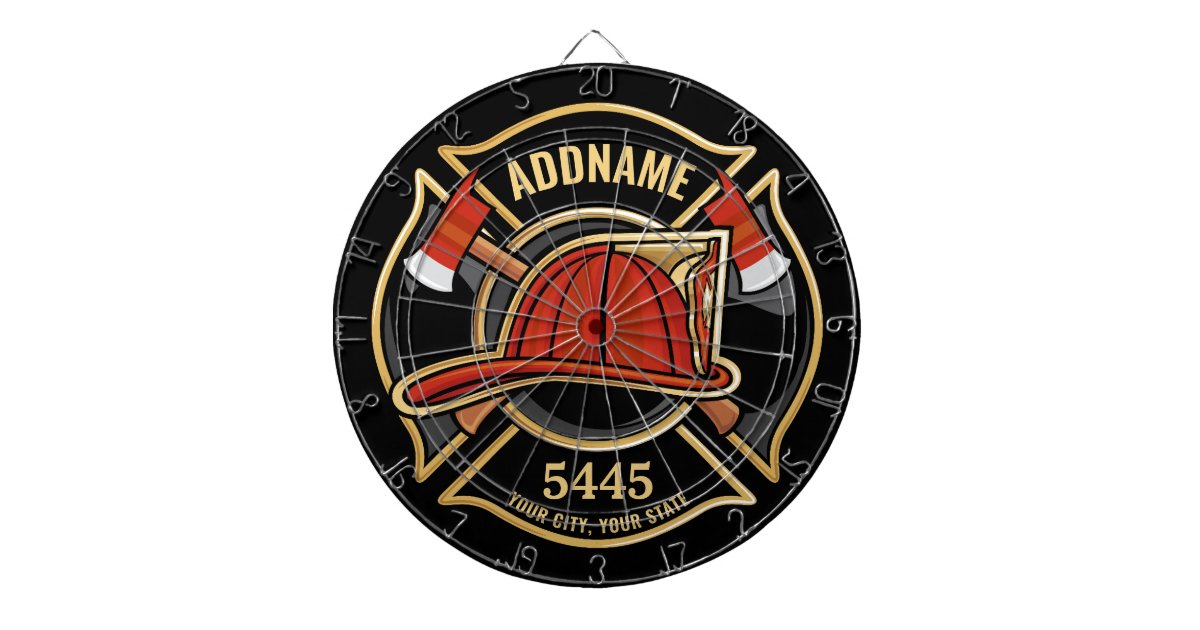 Firefighter ADD NAME Fire Station Department Badge Dart Board | Zazzle