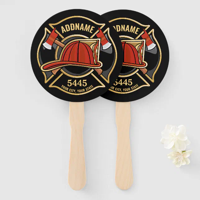 Firefighter ADD NAME Fire Station Department Badge Hand Fan | Zazzle