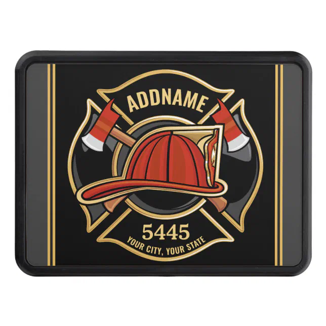 Firefighter ADD NAME Fire Station Department Badge Hitch Cover | Zazzle