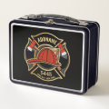 Firefighter ADD NAME Fire Station Department Badge Metal Lunch Box | Zazzle