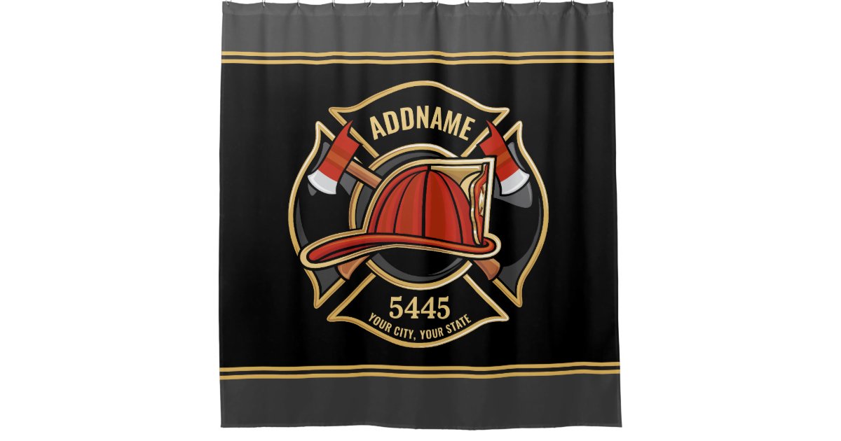Firefighter ADD NAME Fire Station Department Badge Shower Curtain | Zazzle