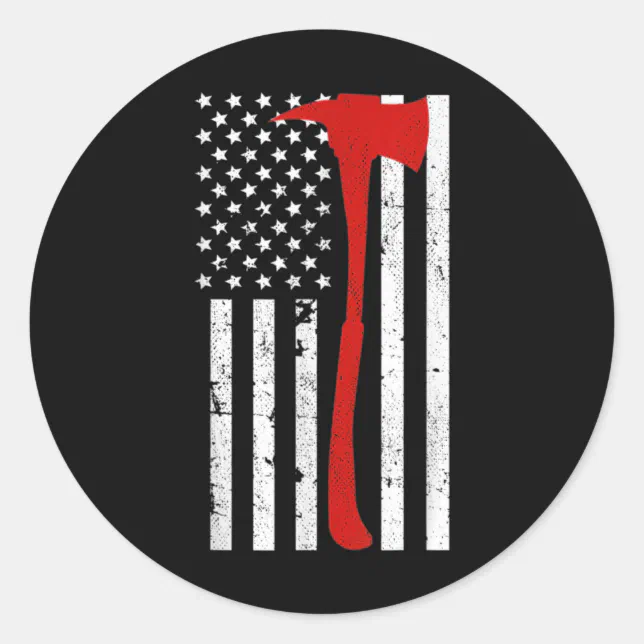 Firefighter American Flag Thin Red Line Axe Classic Round Sticker | Zazzle