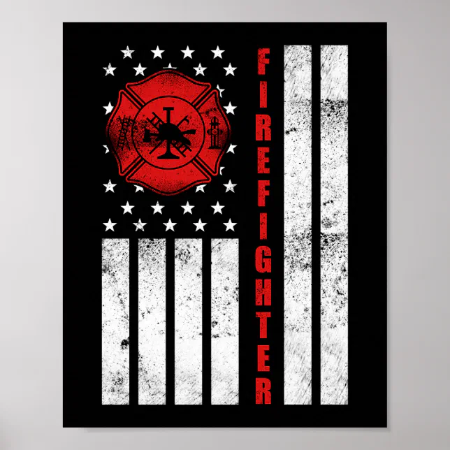Firefighter American Flag Thin Red Line Flag Poster | Zazzle