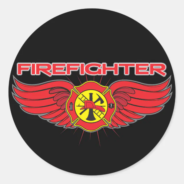 Firefighter Badge and Wings Classic Round Sticker | Zazzle