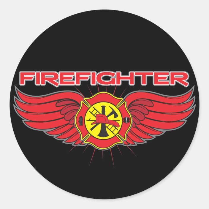 Firefighter Badge and Wings Classic Round Sticker | Zazzle.com