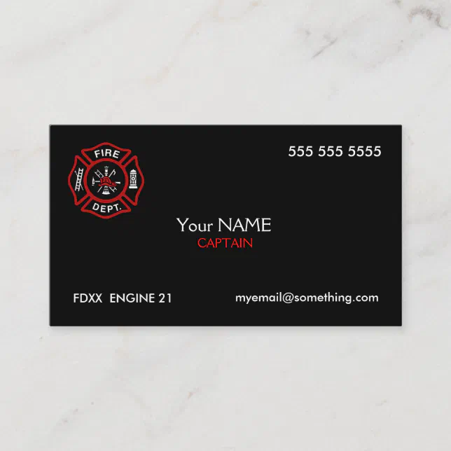 Firefighter Black Business Card | Zazzle