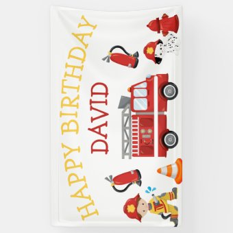 Firefighter Boy Birthday Party Fire Truck Banner | Zazzle