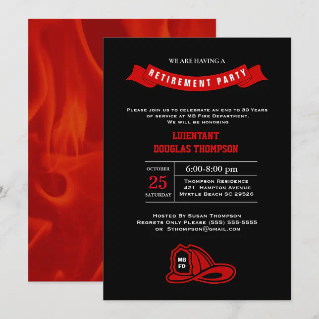 Firefighter Chalkboard Flame Retirement Party Invitation | Zazzle