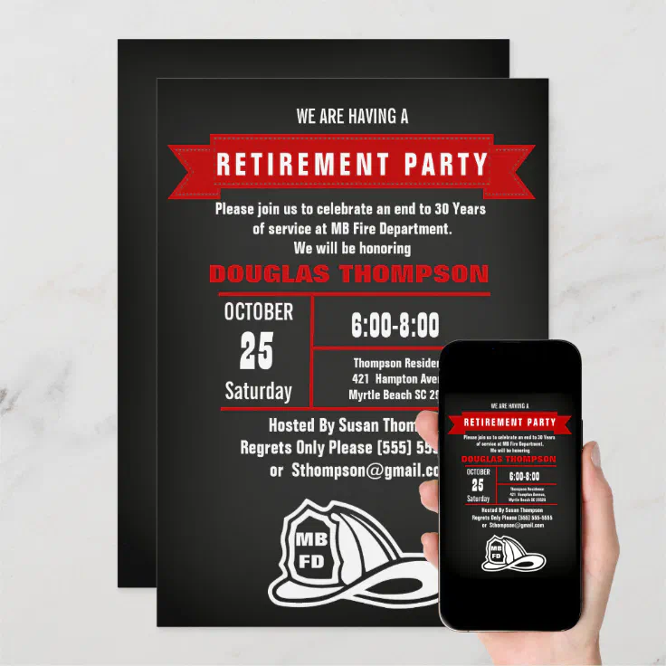 Firefighter Chalkboard Retirement Party Invitation | Zazzle