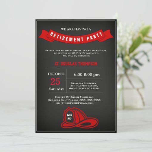 Firefighter Chalkboard Retirement Party Invitation | Zazzle