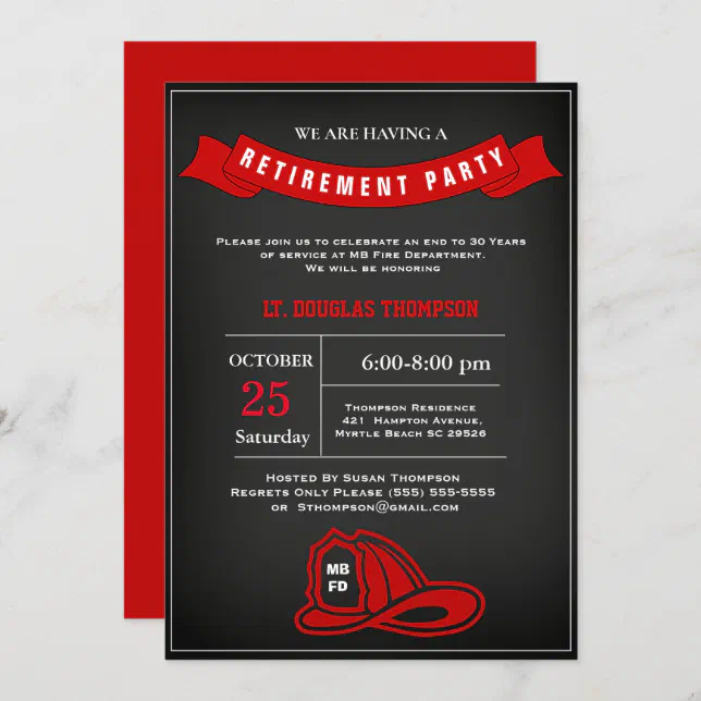 Firefighter Chalkboard Retirement Party Invitation | Zazzle