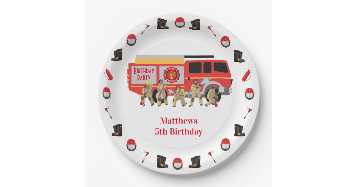 Firefighter Child Birthday Party Theme Design Paper Plates | Zazzle