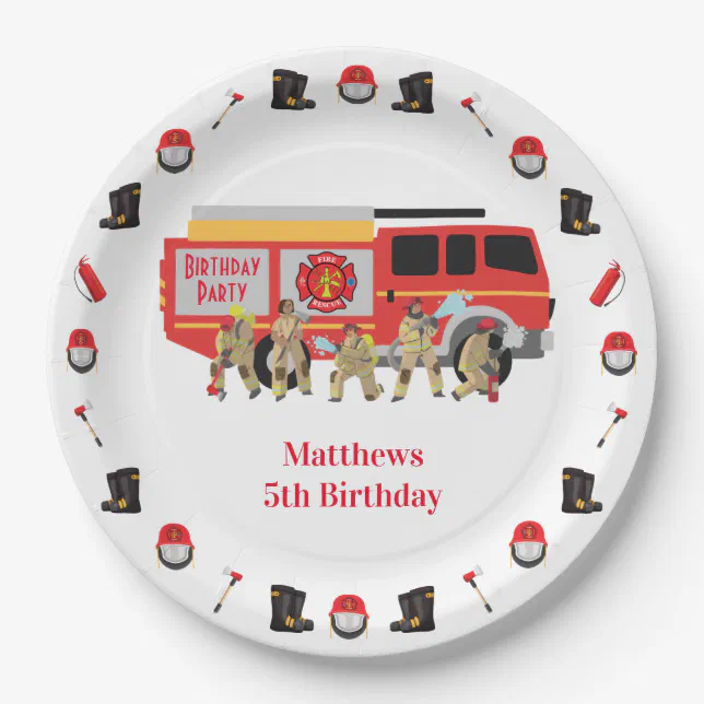 Firefighter Child Birthday Party Theme Design Paper Plates | Zazzle