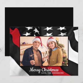 Firefighter Christmas Thin Red Line American Flag Holiday Card | Zazzle