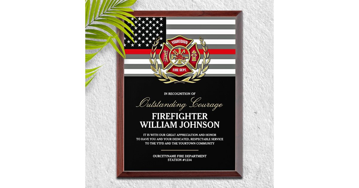 Firefighter Courage Commendation Award Plaque | Zazzle