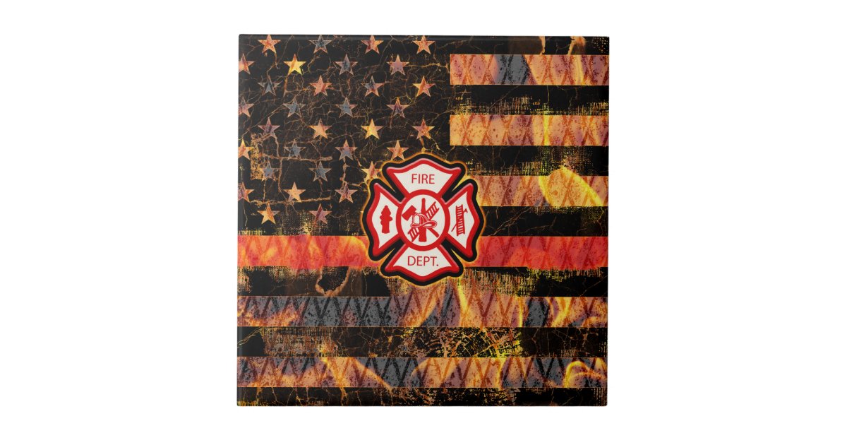 Firefighter Cross and Flames Ceramic Tile | Zazzle