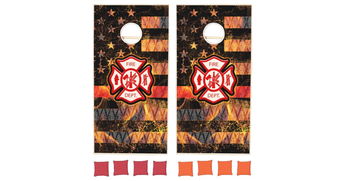 Firefighter Cross and Flames Cornhole Set | Zazzle