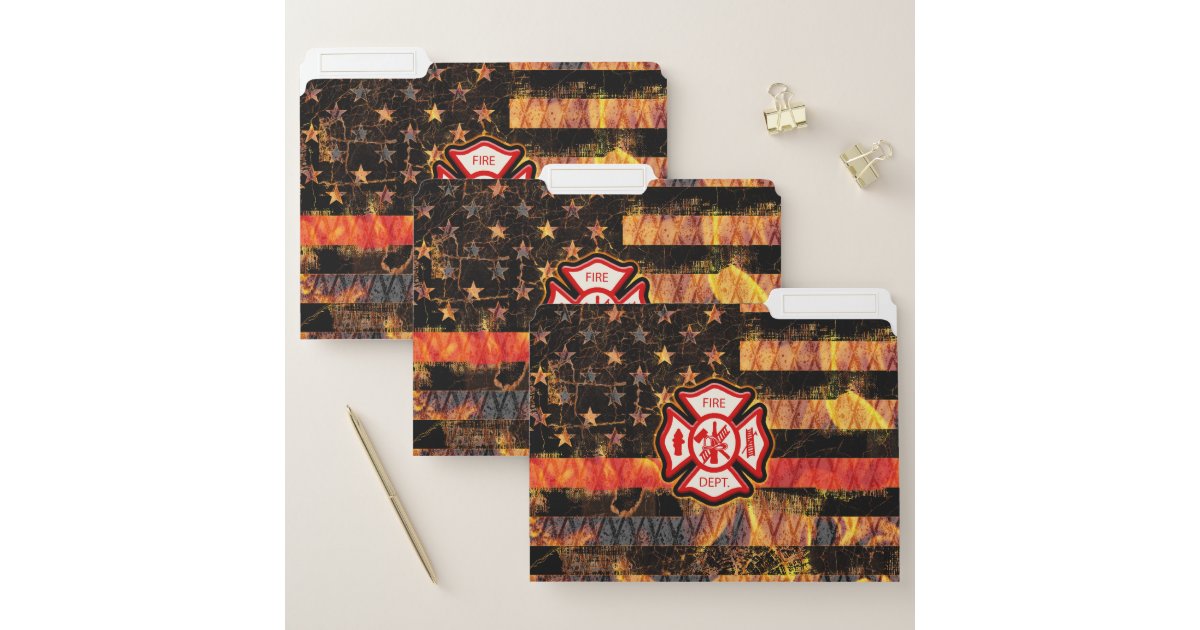 Firefighter Cross and Flames File Folder | Zazzle