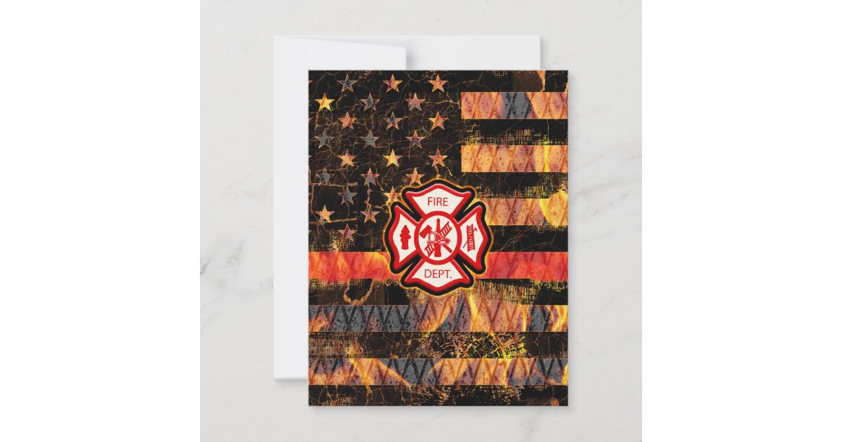 Firefighter Cross and Flames Thank You Card | Zazzle