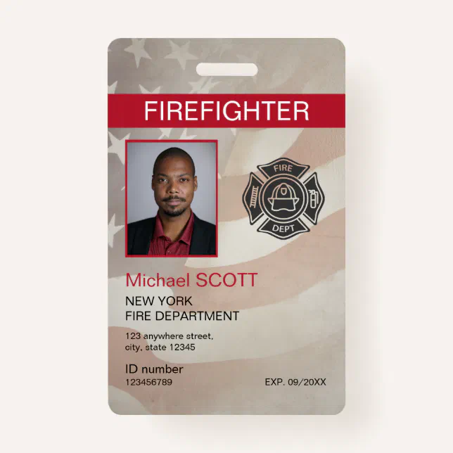 Firefighter Custom Employee Photo Barcode ID Badge | Zazzle
