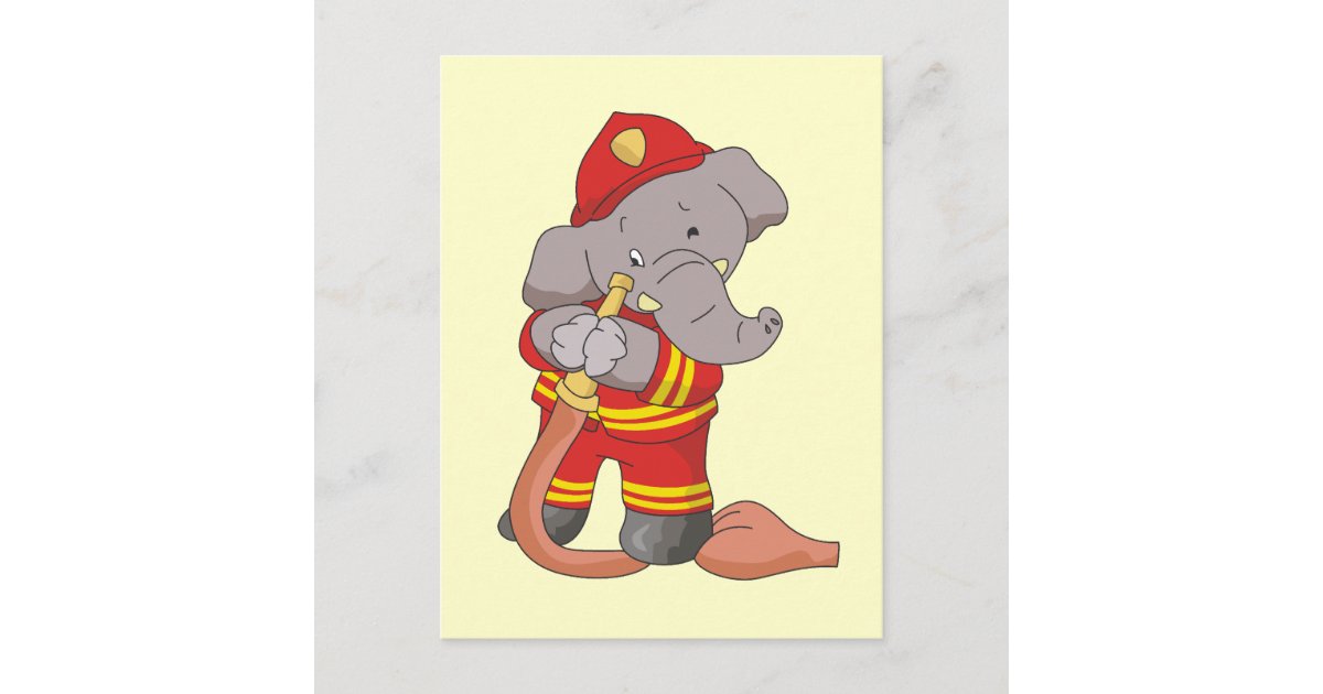 Firefighter Elephant Tshirts and Gifts Postcard | Zazzle